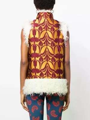 La DoubleJ Patterned Brocade Vest With Faux-shearling Trim
