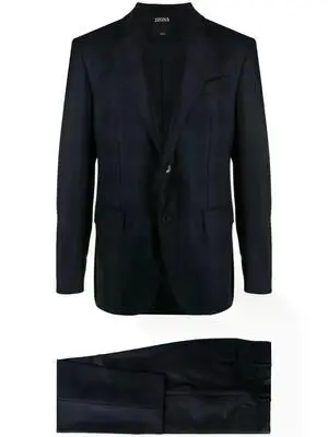 Zegna Single-breasted Checked Wool Suit - Blue