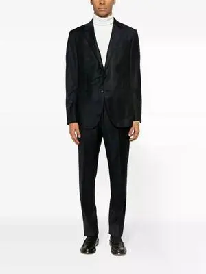 Zegna Single-breasted Checked Wool Suit - Blue