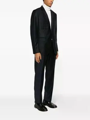 Zegna Single-breasted Checked Wool Suit - Blue
