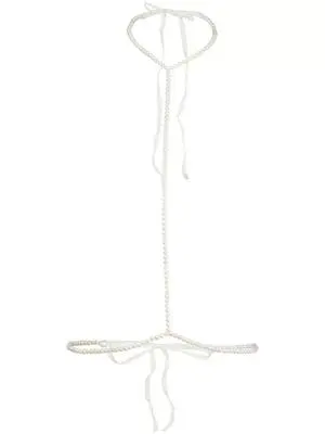 FLEUR DU MAL Ribbon Tie Pearl Harness - White