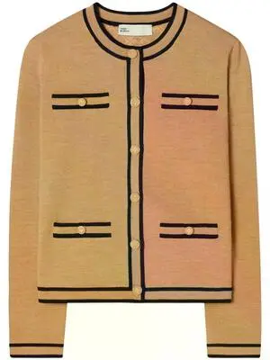 Tory Burch Kendra Cardigan With Contrast Trim - Brown