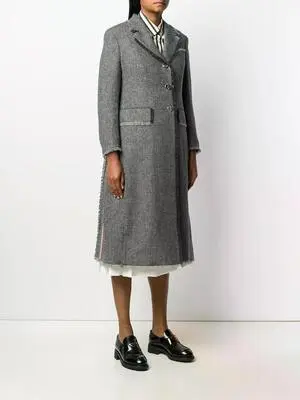 Thom Browne Rwb Stripe Frayed Edge Coat