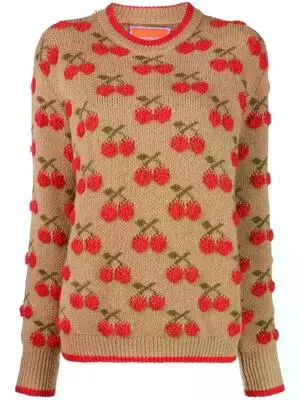 La DoubleJ Cherry Intarsia-knit Jumper - Neutrals