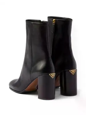 Prada Leather Ankle Boots With Enameled Triangle Logo Heel - Black