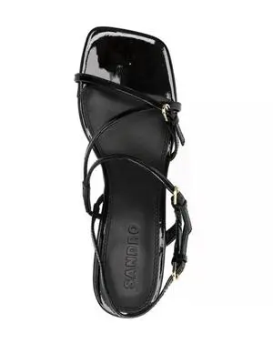 Sandro Square-toe Patent Leather Strappy Sandals With Adjustable Fastenings - Black