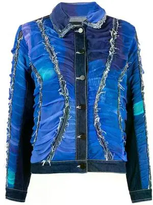 Paula Canovas Del Vas Ruched Frayed Denim Jacket - Blue