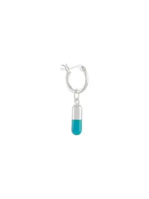 TRUE ROCKS Single Pill Charm Huggie Hoop Earring - Silver