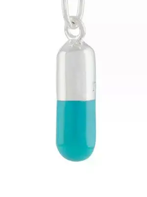TRUE ROCKS Single Pill Charm Huggie Hoop Earring - Silver