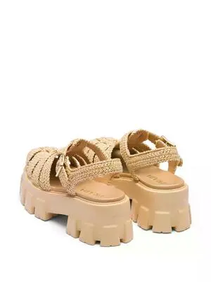 Prada Monolith Raffia-effect Sandals With Buckle Detail