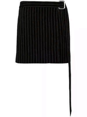 AMI Paris Pinstripe Virgin Wool Blend Skirt - Black