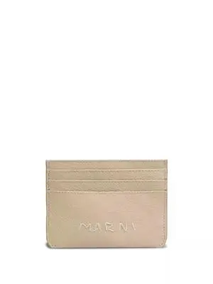 Marni Embroidered Logo Leather Card Holder - Neutrals