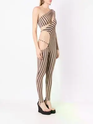 AMIR SLAMA Stripe-print One-shoulder Jumpsuit