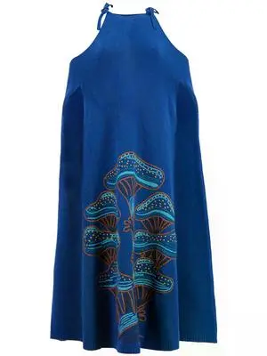 PAULA Embroidered Knitted Dress - Blue