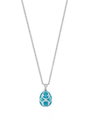 Faberge 18kt White Gold Heritage Petite Egg Diamond Necklace - Blue