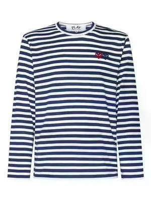 Play Comme Des Garcon Heart-patch Striped Cotton T-shirt - Blue