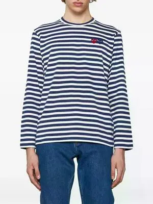 Play Comme Des Garcon Heart-patch Striped Cotton T-shirt - Blue