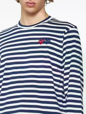Play Comme Des Garcon Heart-patch Striped Cotton T-shirt - Blue