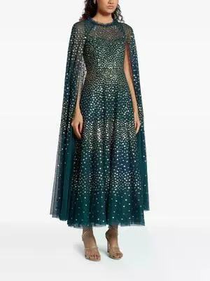 NEEDLE & THREAD Sequined Cape Dress - Green