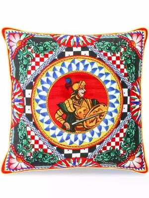 Dolce & Gabbana Medium Carretto-print Square Velvet Cushion - Green