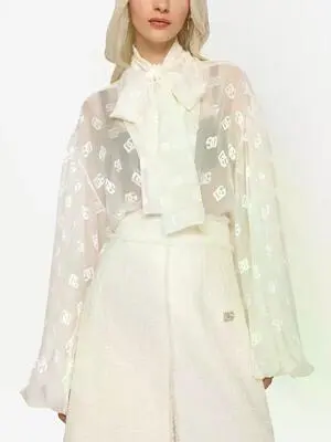 Dolce & Gabbana Logo-jacquard Pussy-bow Blouse