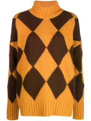 La DoubleJ Argyle Roll-neck Jumper - Yellow