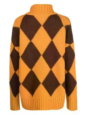 La DoubleJ Argyle Roll-neck Jumper - Yellow