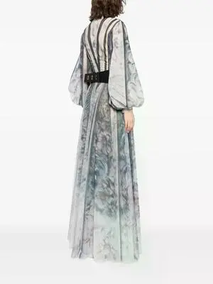 SAIID KOBEISY Abstract-print Belted Gown - Grey