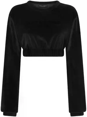 Dolce & Gabbana Logo-embroidered Cropped Sweatshirt - Black
