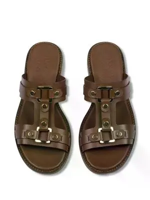 DOUCAL'S Studded Leather Slides - Brown