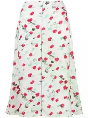 Marni Floral-print Midi Skirt - White