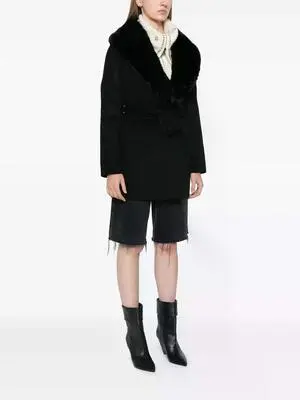 Maje Double-faced Midi Coat With Faux-fur Collar