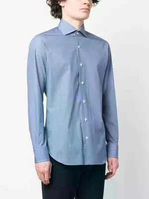BARBA NAPOLI Geometric-pattern Cotton Shirt - Blue
