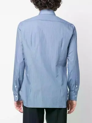 BARBA NAPOLI Geometric-pattern Cotton Shirt - Blue