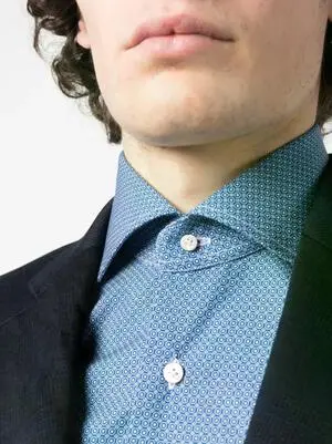 BARBA NAPOLI Geometric-pattern Cotton Shirt - Blue