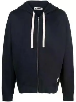 JIL SANDER Logo-patch Zip-up Hoodie - Blue
