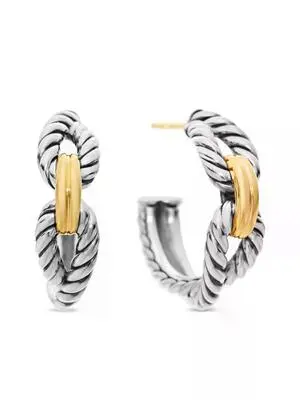 David Yurman 18kt Yellow Gold And Sterling Cable Loop Hoop Earrings - Silver