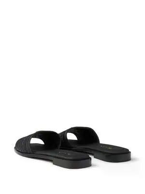 Prada Leather Slides With Woven Detail