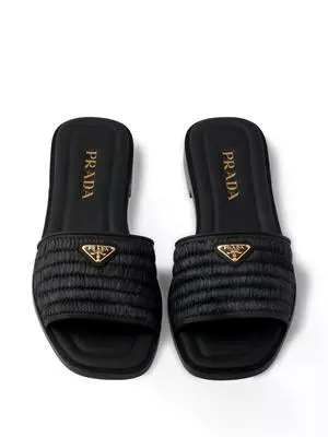 Prada Leather Slides With Woven Detail