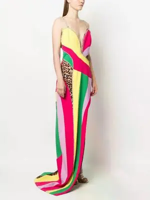 Philipp Plein Long Dress With Patchwork Design