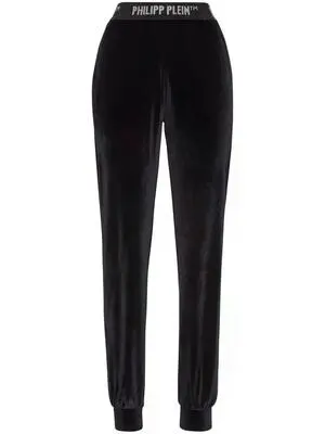 Philipp Plein Logo-waistband Velvet Track Pants - Black
