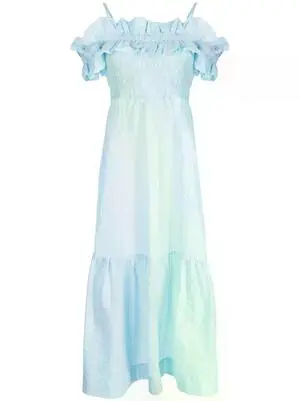 GANNI Ruffled Midi Dress - Blue