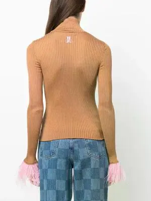 La DoubleJ Feather-cuff Ribbed-knit Jumper