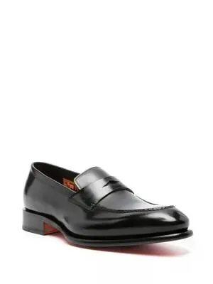 Santoni Leather Penny Loafers - Black