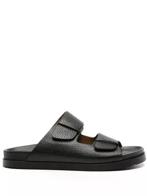 DOUCAL'S Round-toe Leather Slides - Black