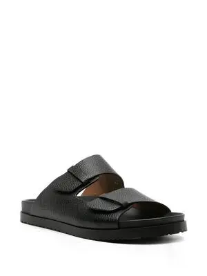 DOUCAL'S Round-toe Leather Slides - Black