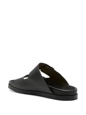 DOUCAL'S Round-toe Leather Slides - Black