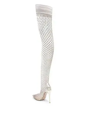 LE SILLA Gilda 120mm Rhinestone Fishnet Boots - Gold