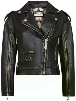 Philipp Plein Logo-lettering Leather Biker Jacket - Black