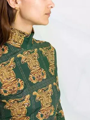 La DoubleJ Tiger Tile-print Turtleneck Top